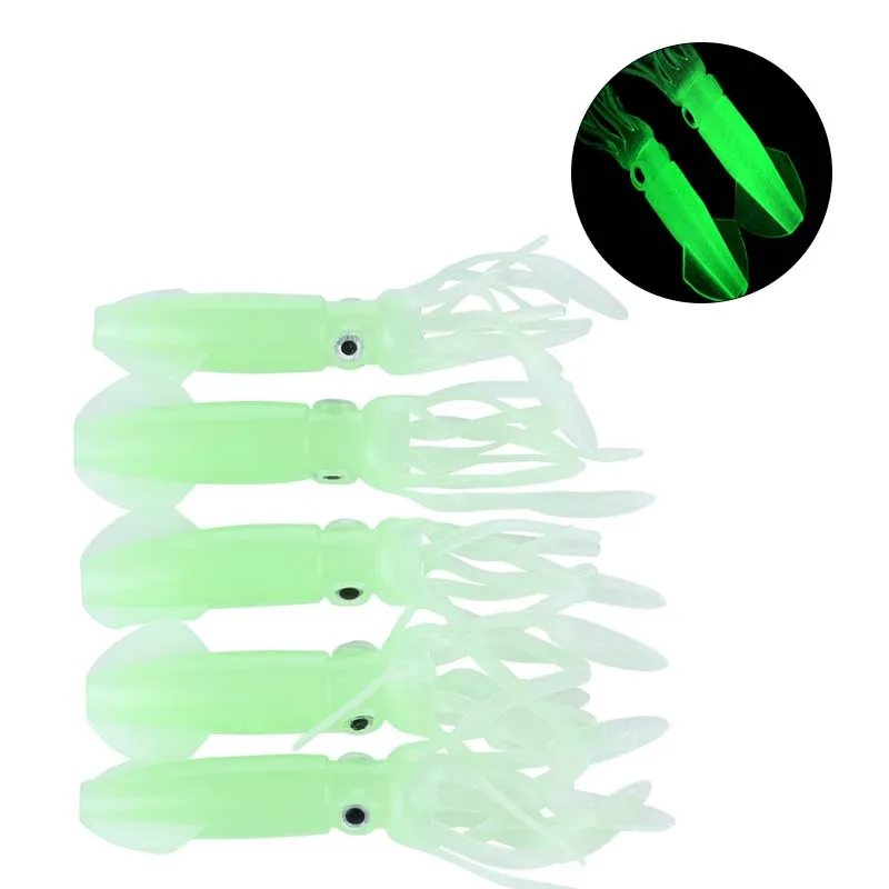 5Pcs Squid Soft Bait Luminous Night Fishing Lure 10Cm-8g Tube Soft ...