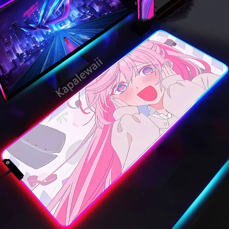 Rgb 만화 소녀 Led 대형 게이머 마우스 패드 게이밍 마우스 패드 잠금 가장자리 마우스 매트 게임 속도 액세서리