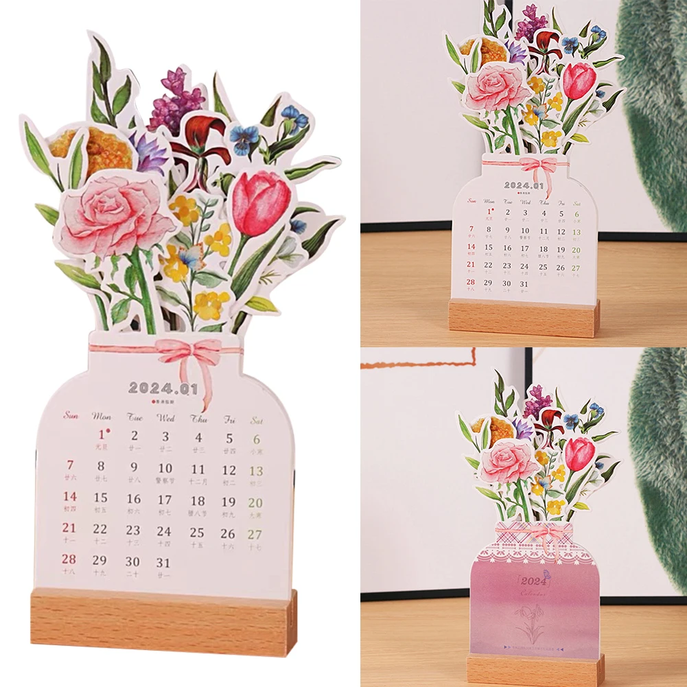 2024-Bloomy-Flowers-Desk-Calendar-Decorative-Creative-Floral-Table ...