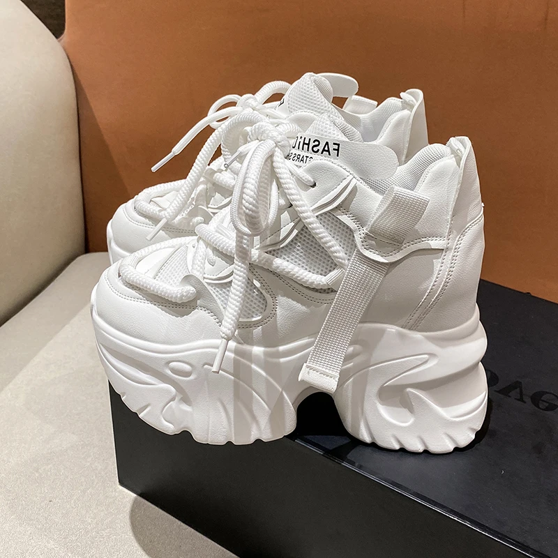 Women-Walking-Sneakers-Spring-Lace-up-High-Platform-Chunky-Shoes ...