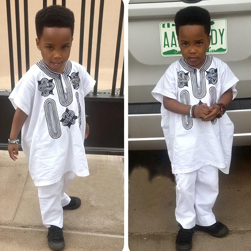 New African Tradition Clothes for Boys White Short Sleeve Tops ...