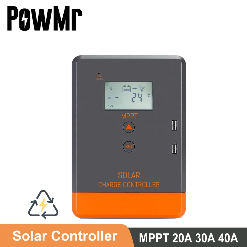 Powmr Mppt Carregador Solar Controlador 20a 30a 40a 12v 24v Display ...