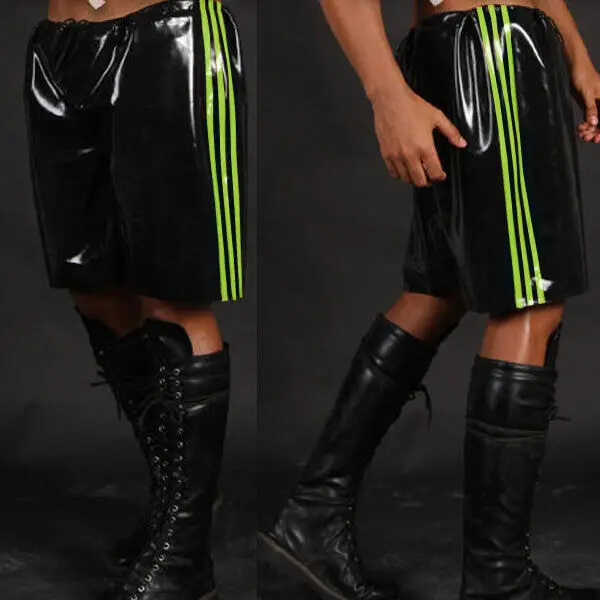 Fashion-100-Rubber-Shorts-Latex-Club-Sports-Pants-Black-Green-Striped ...