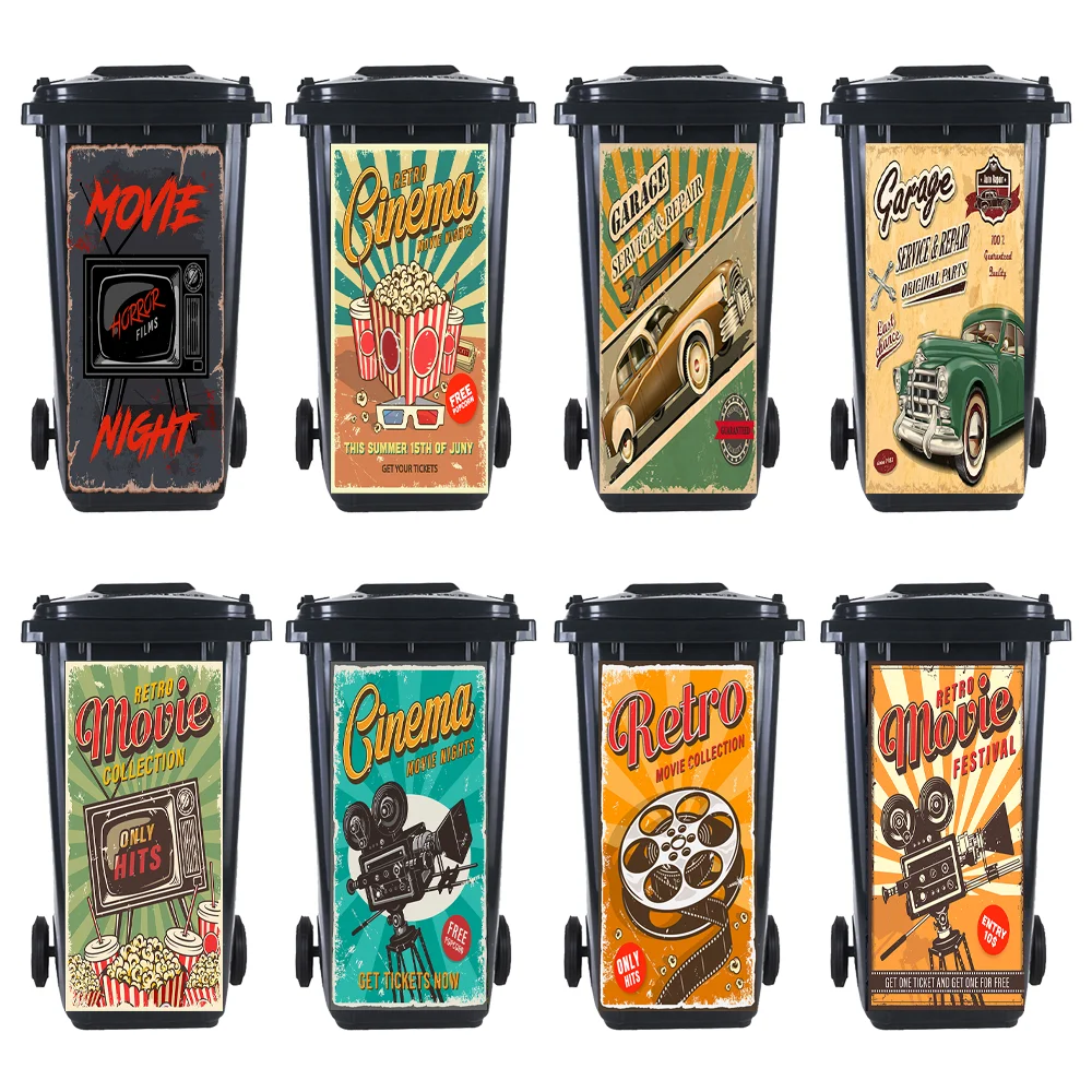 Retro-Graffiti-Cinema-Poster-Trash-Can-Sticker-Movie-Night-Vintage ...
