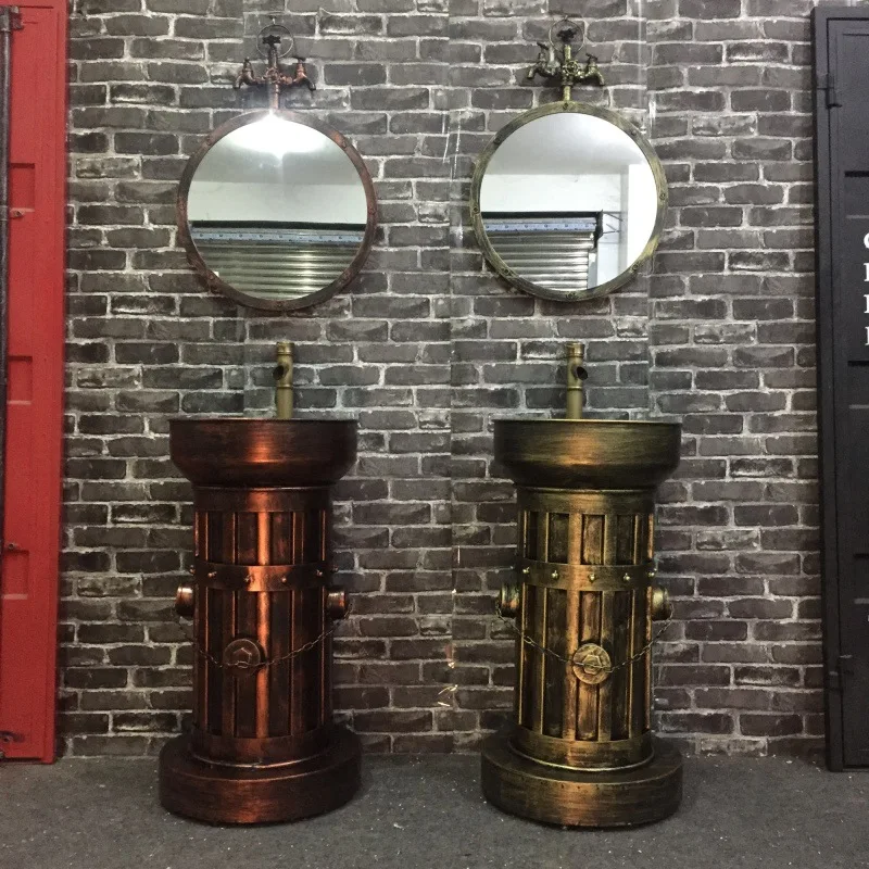 Retro Industrial Style Iron Wash Basin Integrated Column Basin Of Wash ...