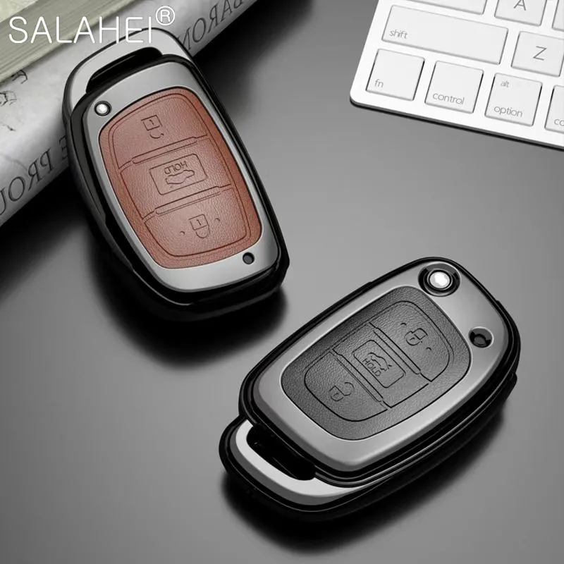 Zinc Alloy+Leather Car Key Case Cover Shell For Hyundai Elantra Tucson ...