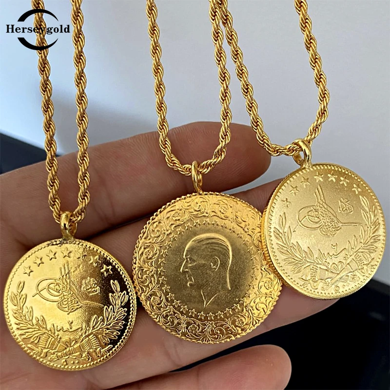 Turkish-Coin-Pendant-Gold-Color-Arabic-Totem-Necklace-Pendants-Copper ...