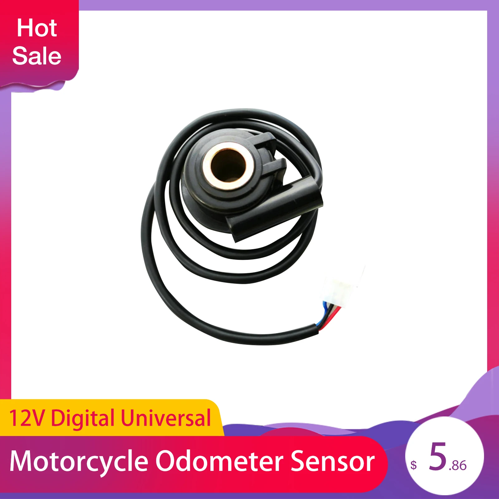 12V Black Digital Universal Motorcycle Odometer Sensor Wire Motorbike ...