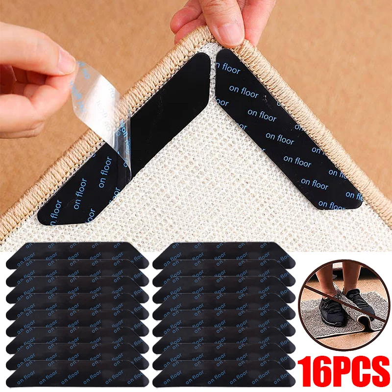 16/8pcs Carpet Non-slip Sticker Reusable Washable Anti Curling Carpet ...