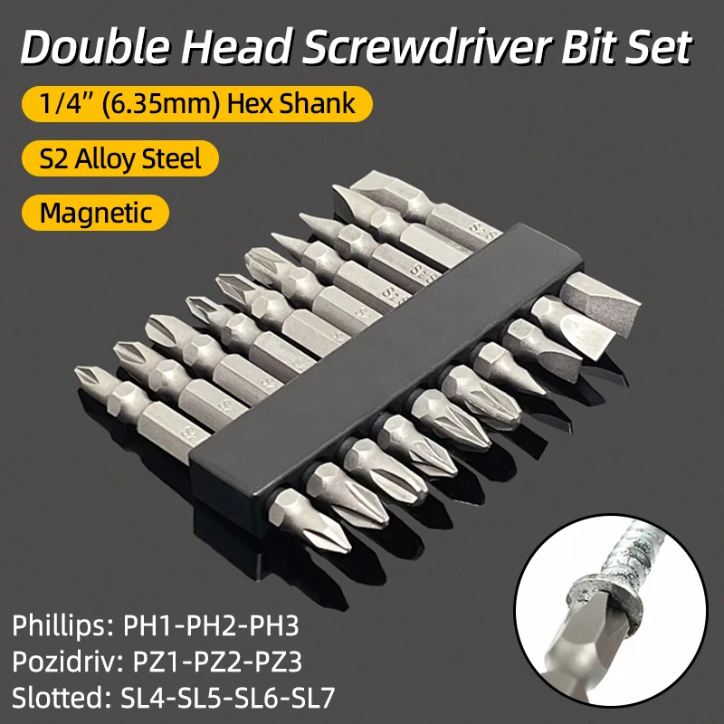 10Pcs-Slotted-Phillips-Pozidriv-Double-Head-Screwdriver-Bit-Set-Flat ...