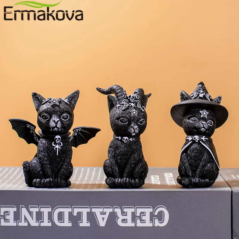ERMAKOVA-Halloween-Black-Cat-Statue-Magic-Occult-Devil-Cat-Figurines ...