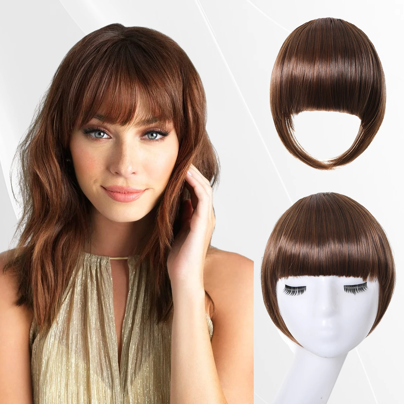 Black-Brown-Clip-in-Hair-Bangs-Extensions-Hairpiece-for-Women-Synthetic ...