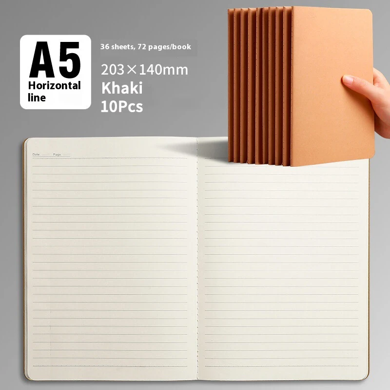 10Pcs A5 Notebook 36Sheets/72Pages Kraft Cover Diary Lined Stationery ...
