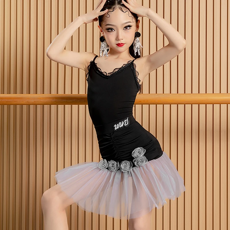 Summer-Girls-Latin-Dance-Dress-Black-Sleeveless-Split-Suit-Children ...