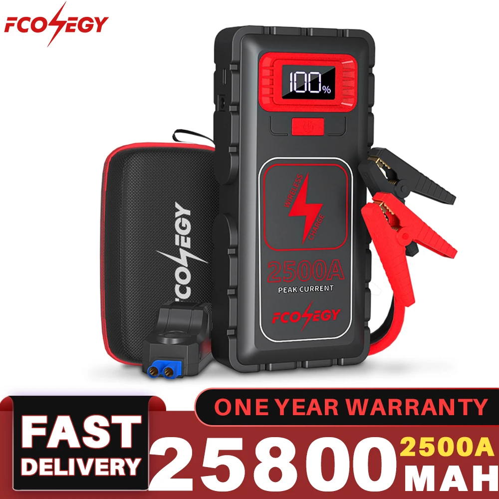 FCONEGY 2500A Portable Car Jump Starter 12V Power Bank Booster Battery ...