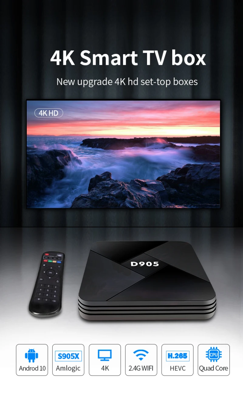 НОВЫЙ D905 Smart TV Box Android 10.0 8 ГБ 128 ГБ Wi-Fi 2,4G 4K Amlogic ...