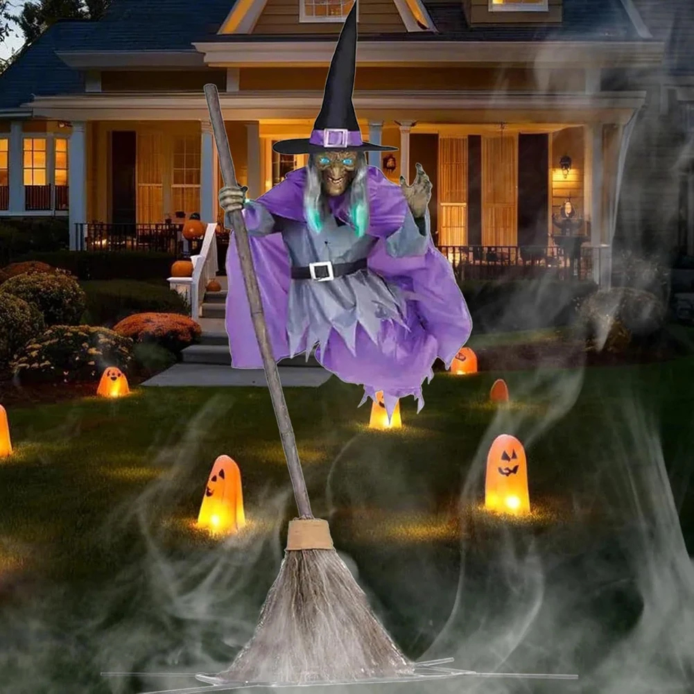 Halloween Flying Witch Decor with Terrifying Sounds and Lights Light-Up ...