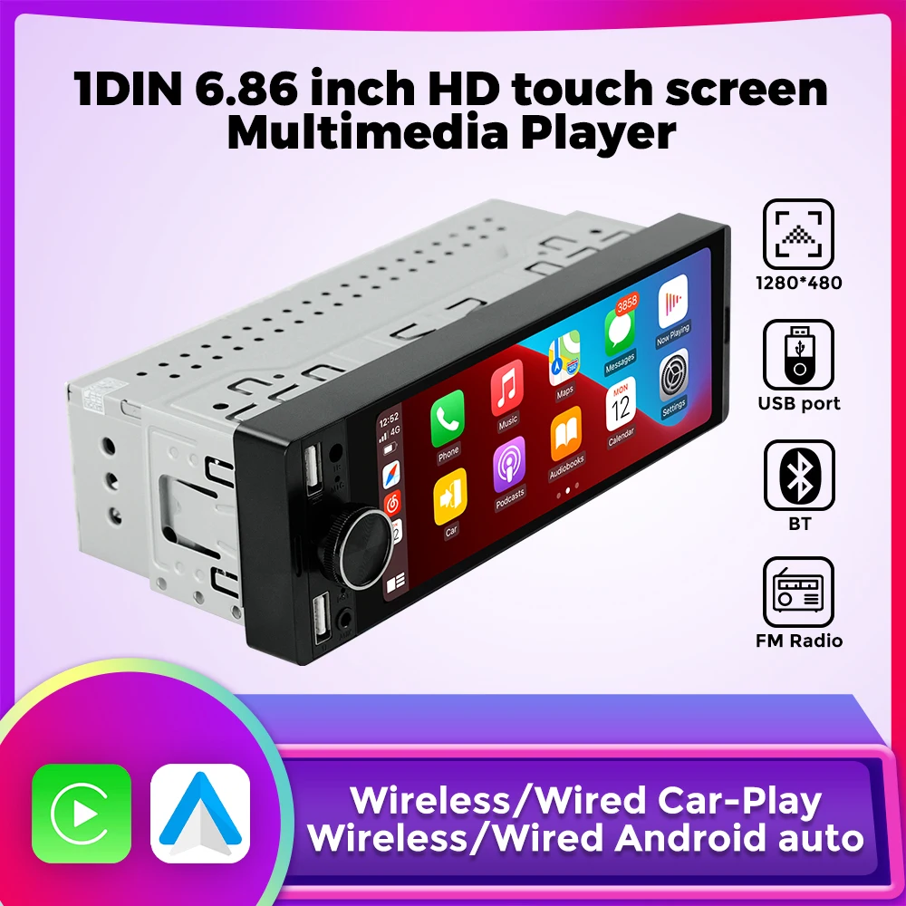 1DIN-Universal-MP5-6-86-pulgadas-Radio-coche-Soporte-Carplay-Inal ...