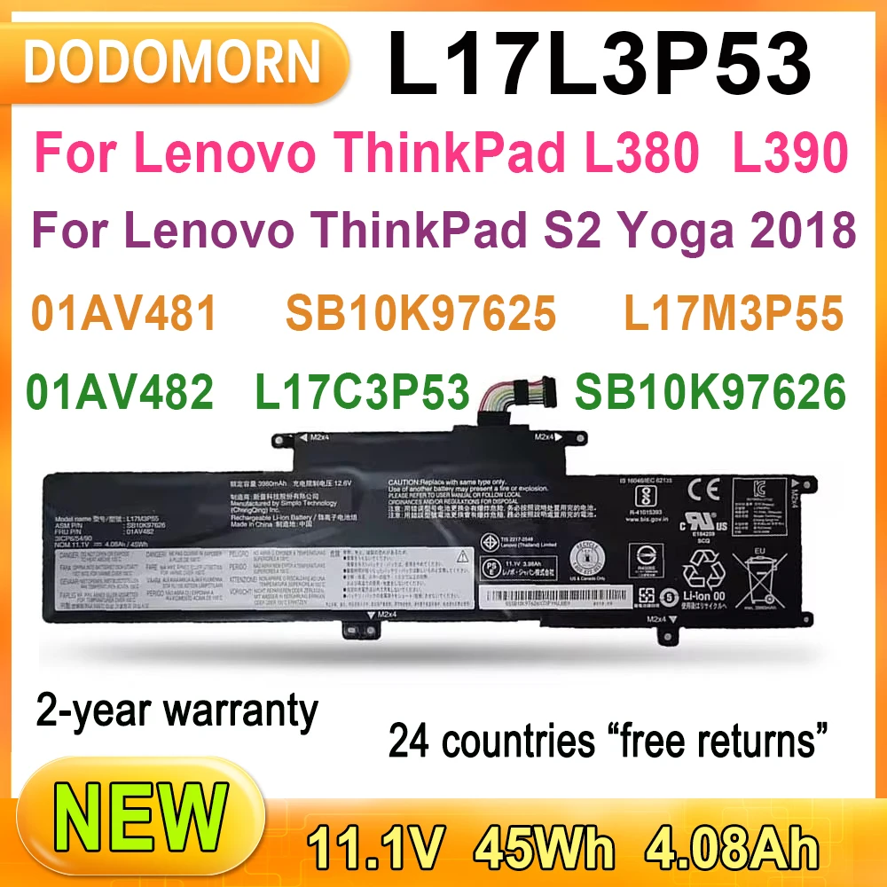 New L17L3P53 Laptop Battery For Lenovo ThinkPad L380 L390 S2 Yoga Serie ...