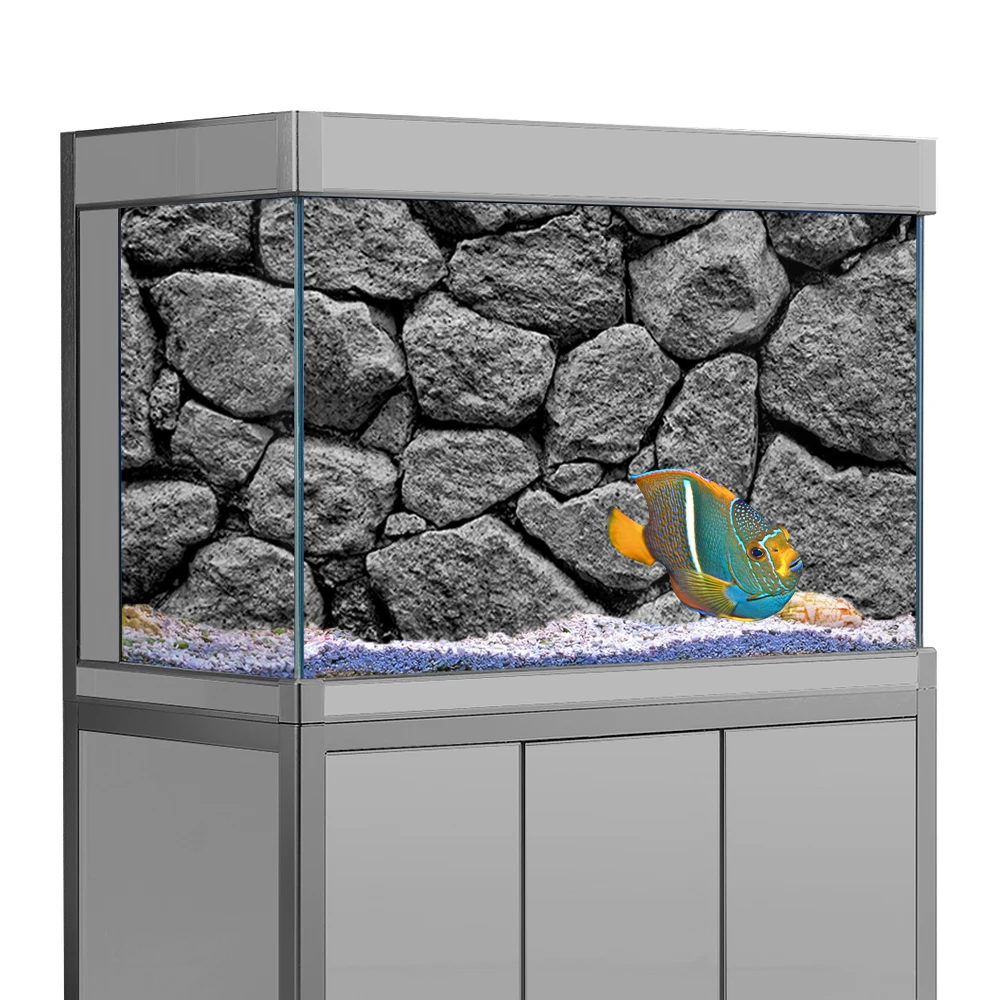 Fish Tank Background Sticker Black Grey Marble Rock Wall Printing ...