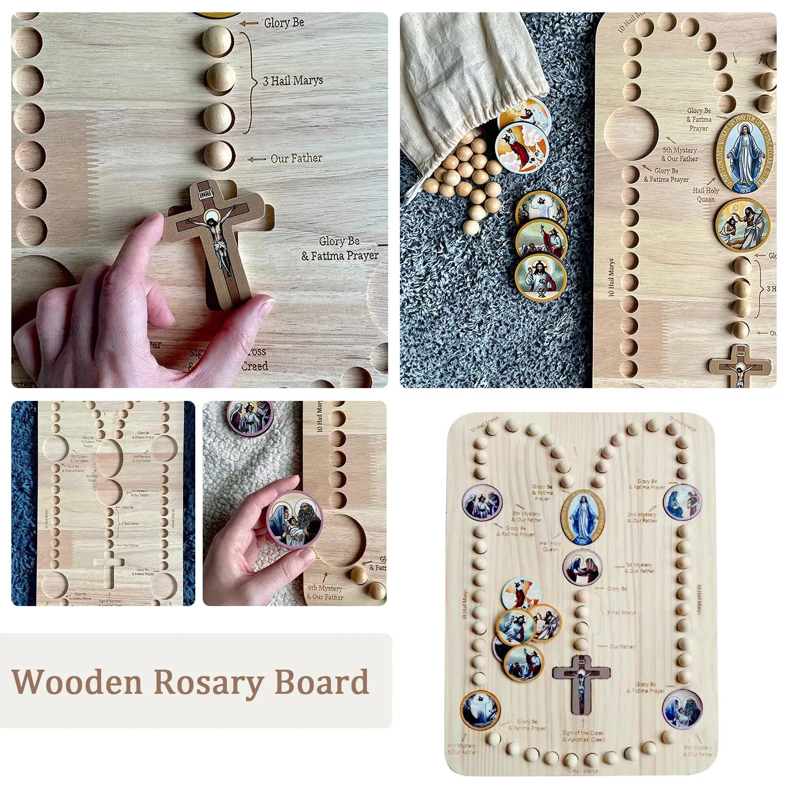 Wooden-Rosary-Board-Pray-Board-Jesus-Prayer-Bead-Set-With-54-Rosary-12 ...