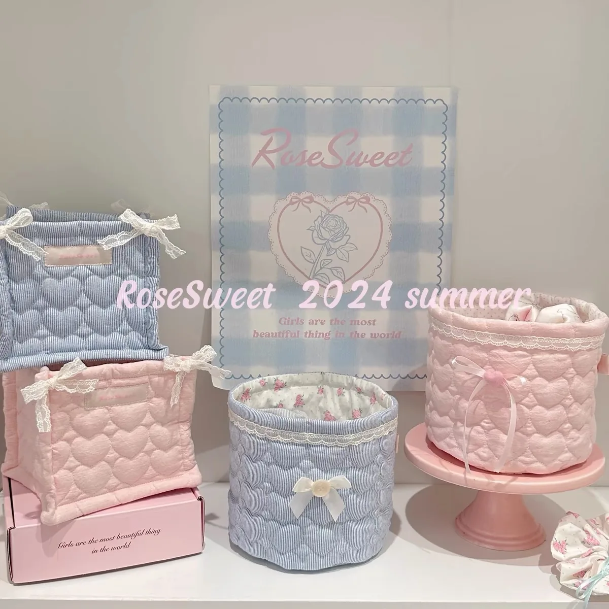 Cute-mini-storage-basket-handcrafted-blue-and-pink-circular-storage-bag ...