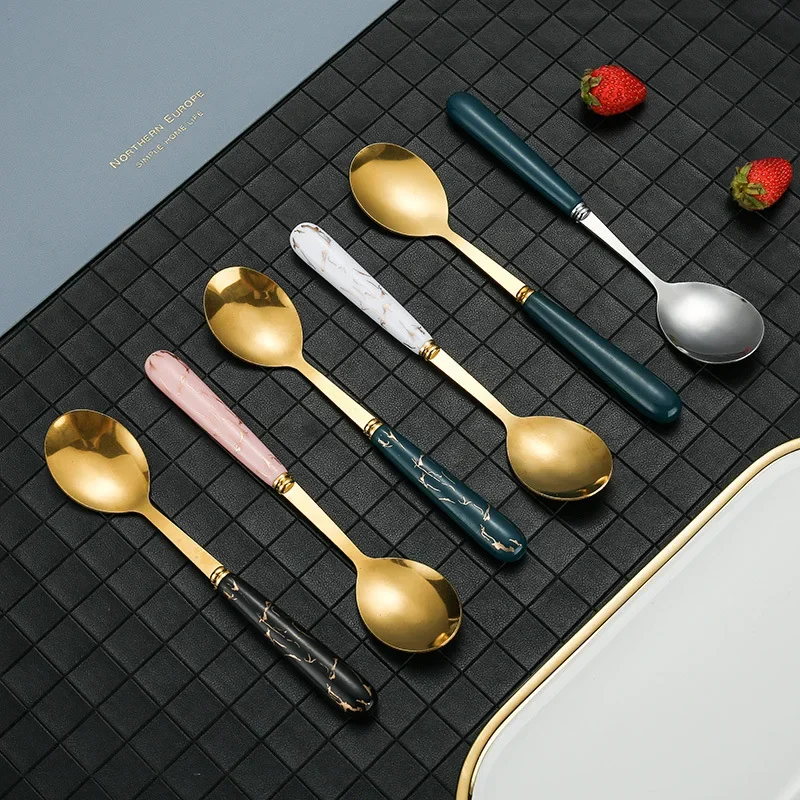 Stainless-steel-spoon-imitation-ceramic-handle-net-red-spoon-Korean ...