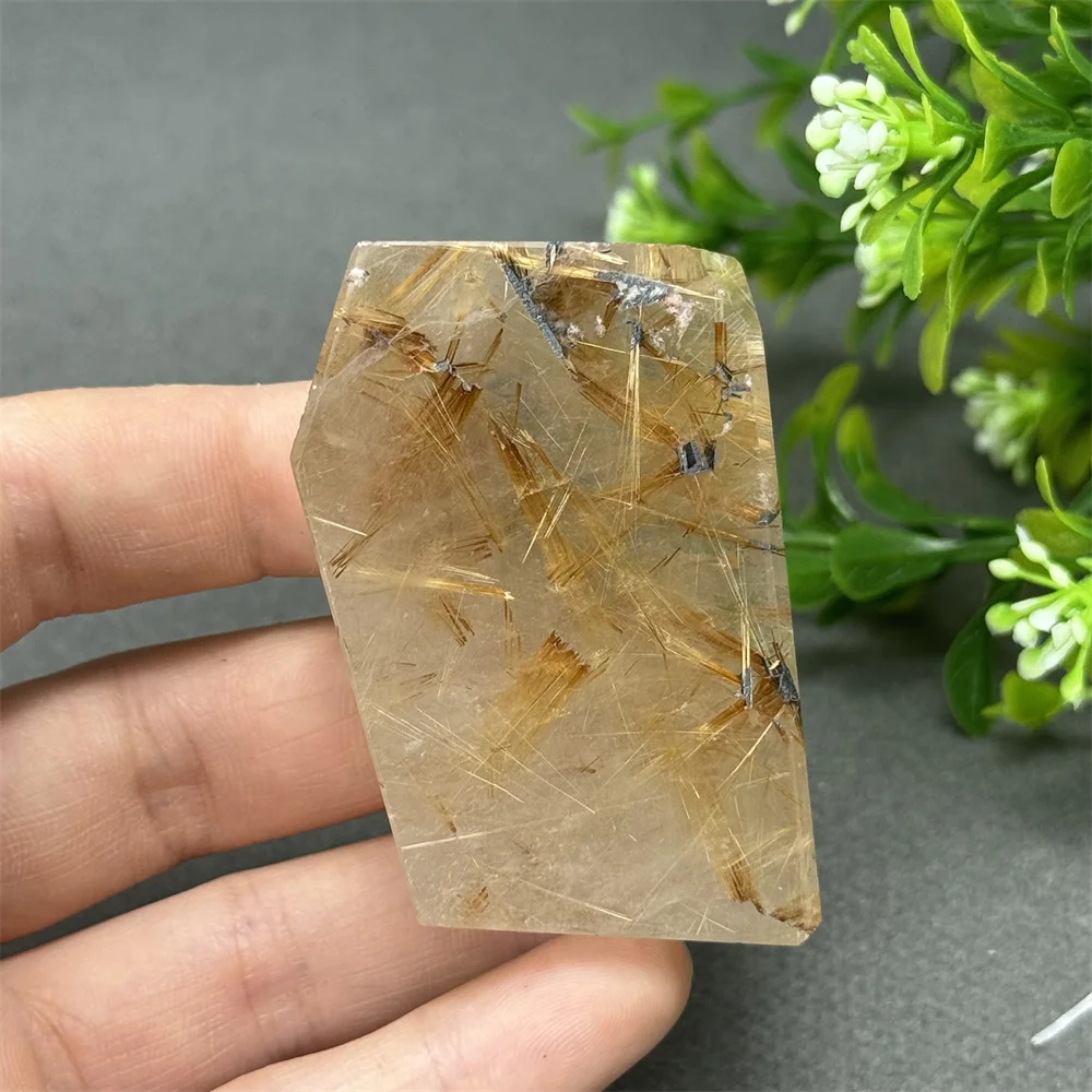 Natural Gemstone Golden Red Hair Quartz Crystal Point Multi-faceted Mineral Energy Aura Healing ...