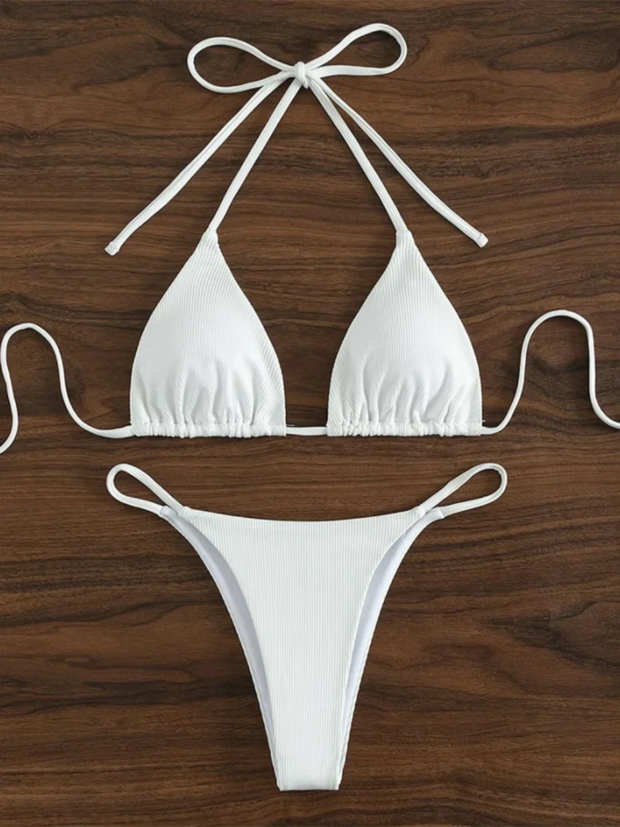 String-Bikinis-2024-Women-Sexy-Triangle-Swimsuit-Solid-White-Swimwear ...