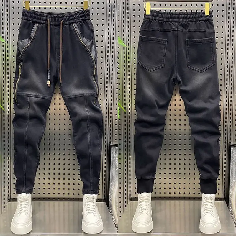 Harajuku-Style-Skinny-Jeans-Leather-Stitching-Multi-zip-Pants-High ...