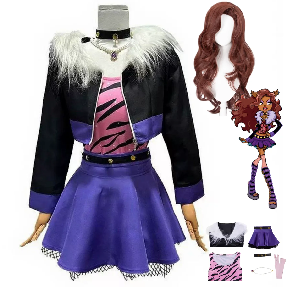 2025 American Anime Clawdeen Wolf Cosplay Costume Black Short Coat