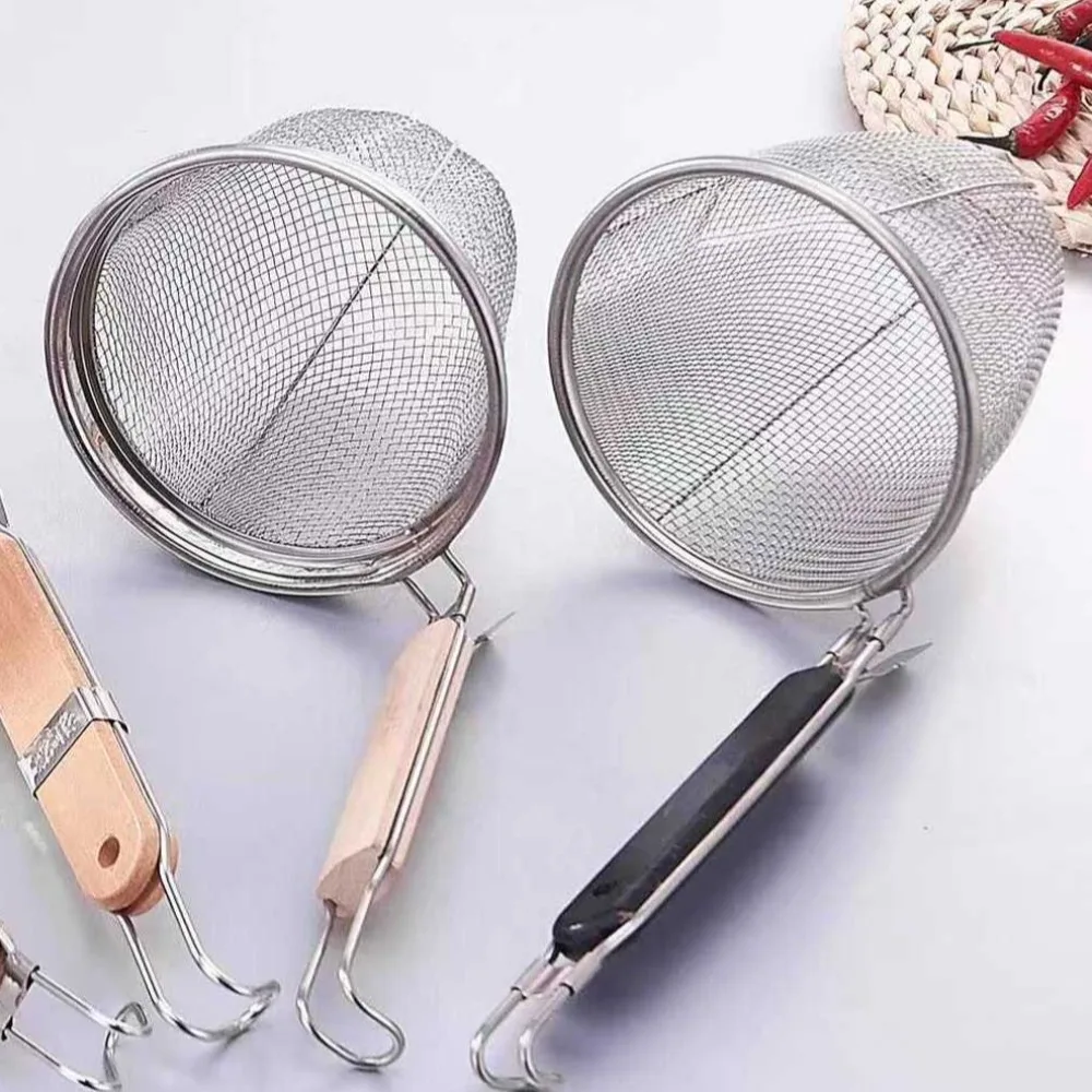 Stainless Steel Noodle Funnel Wooden Handle Thickened Fine Mesh Sieve ...