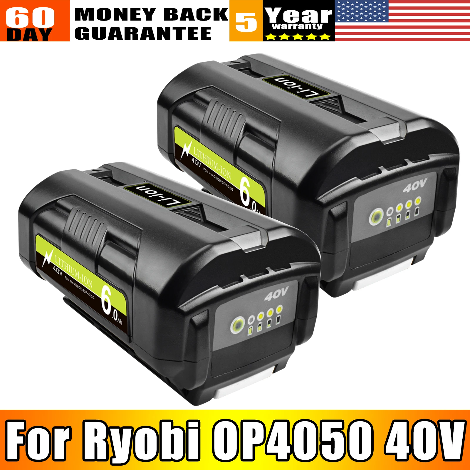 40V 6000mAh Li-ion Battery for Ryobi OP4040 OP4026 OP4030 OP4050 ...