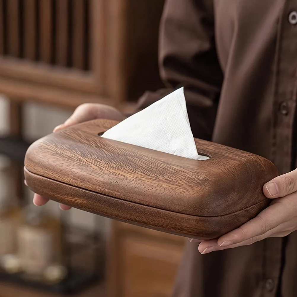 Vintage Style Walnut Wood Tissue Box Desktop Tissue Case Office Bedside ...