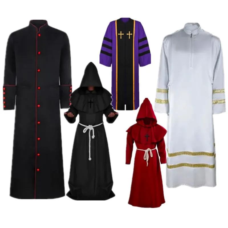 Men Retro Church Medieval Prayer Robe Gown Retro Priest Monk Missionary ...