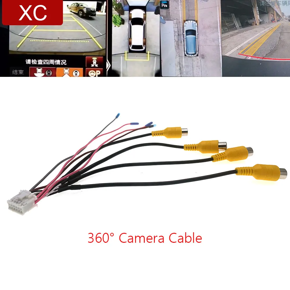 10-12-Pin-Car-RCA-Rear-View-360-Backup-Camera-Video-Input-Output-Cable ...