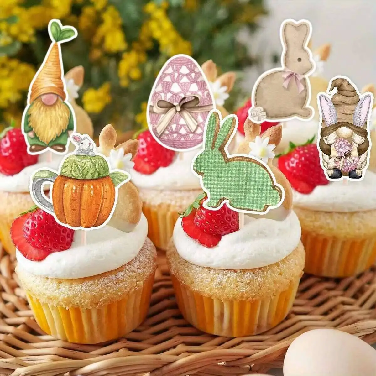 40Pcs Easter Cupcake Topper Carton Carrot Bunny Cake Toppers For Happy ...