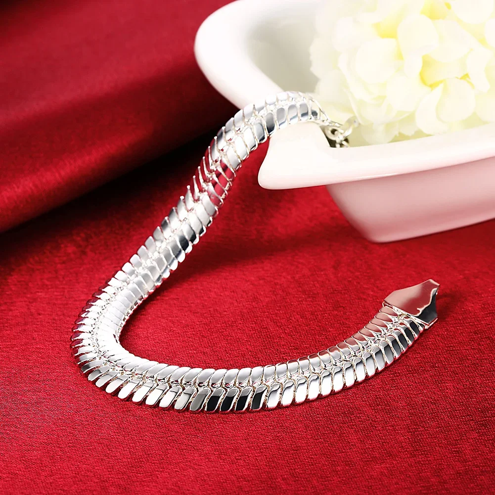 Hot-trend-925-sterling-silver-10MM-flat-snake-bone-Bracelet-for-men ...