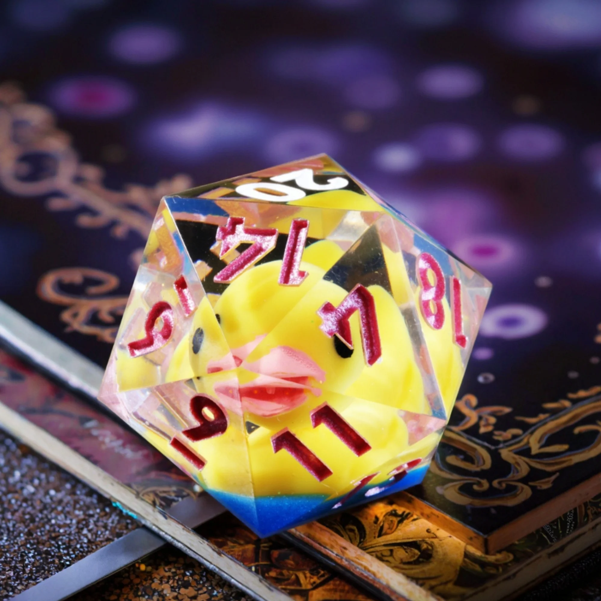 MINI PLANET Yellow Duck Dice Handmade Polyhedral Resin Dice with Sharp ...