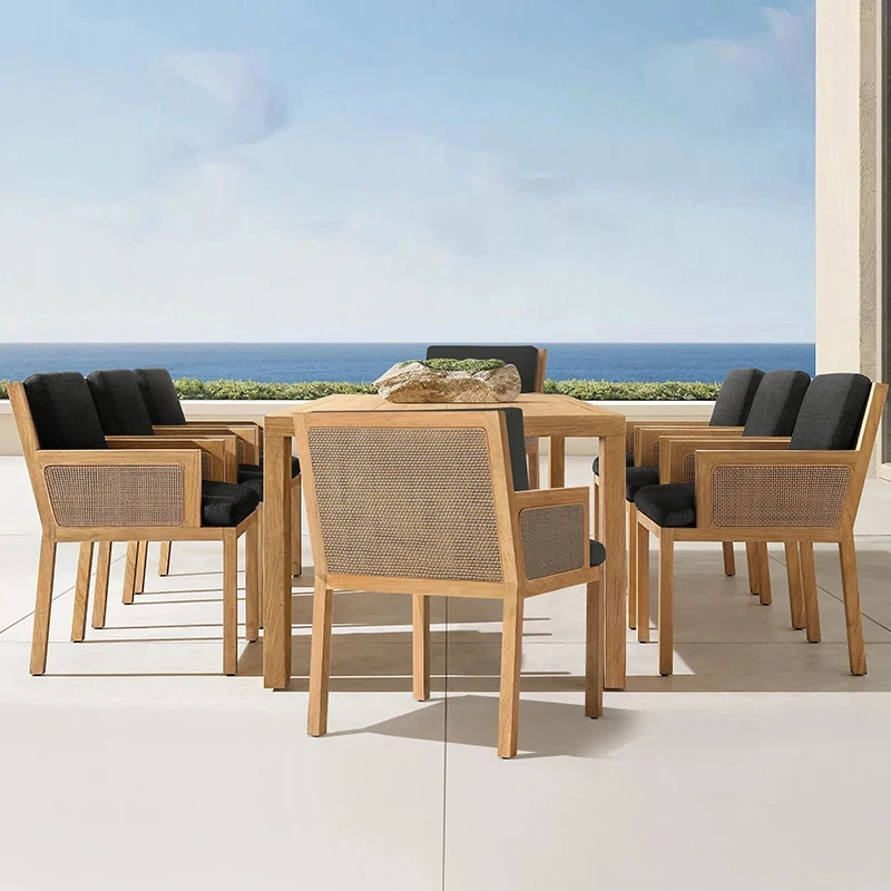 Simple-teak-outdoor-dining-chair-restaurant-furniture-waterproof-fabric ...