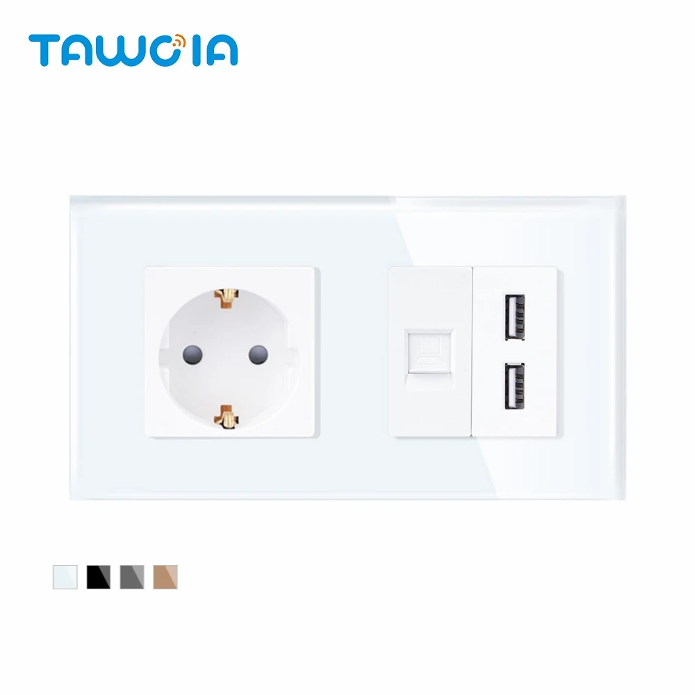 Wall Power Socket With USB Charger Russia EU PC RJ45 Jack CAT6 Double ...
