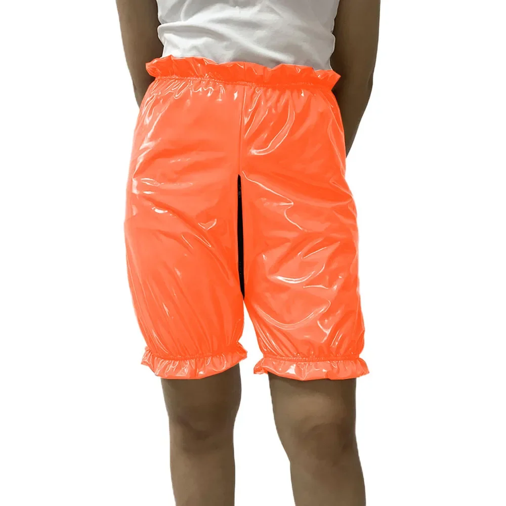 Wetlook-PVC-Leather-Elastic-Waist-Sexy-Bloomers-Shorts-Open-Crotch-Zip ...