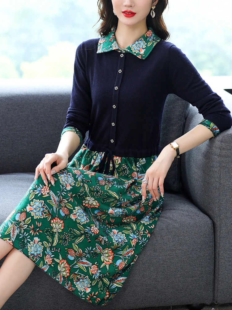 Floral-Print-Long-Sweaters-Dress-Spring-Women-Clothing-Long-Sleeve ...