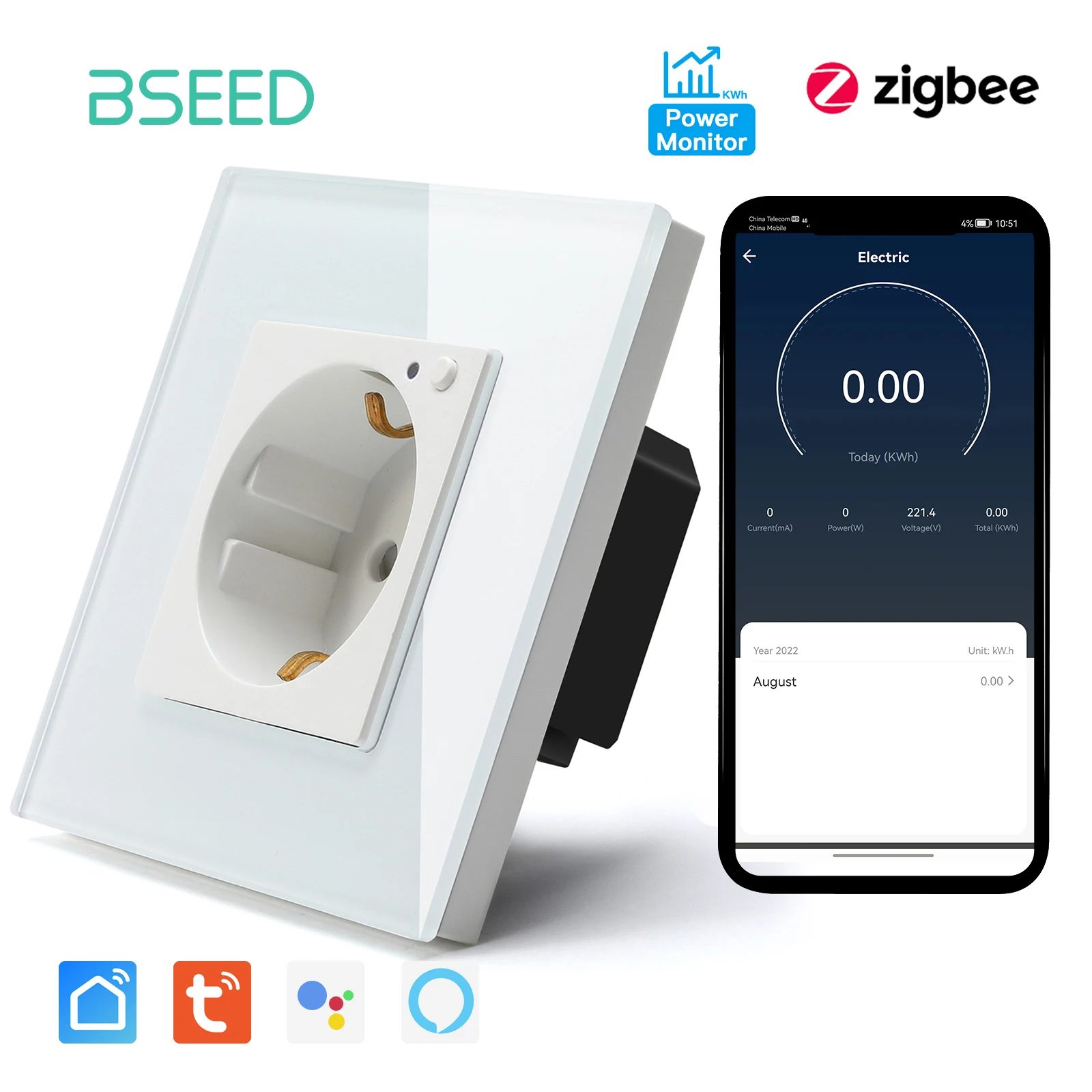 BSEED Zigbee Wall Socket EU Socket Smart Power Monitor Electric Sockets ...