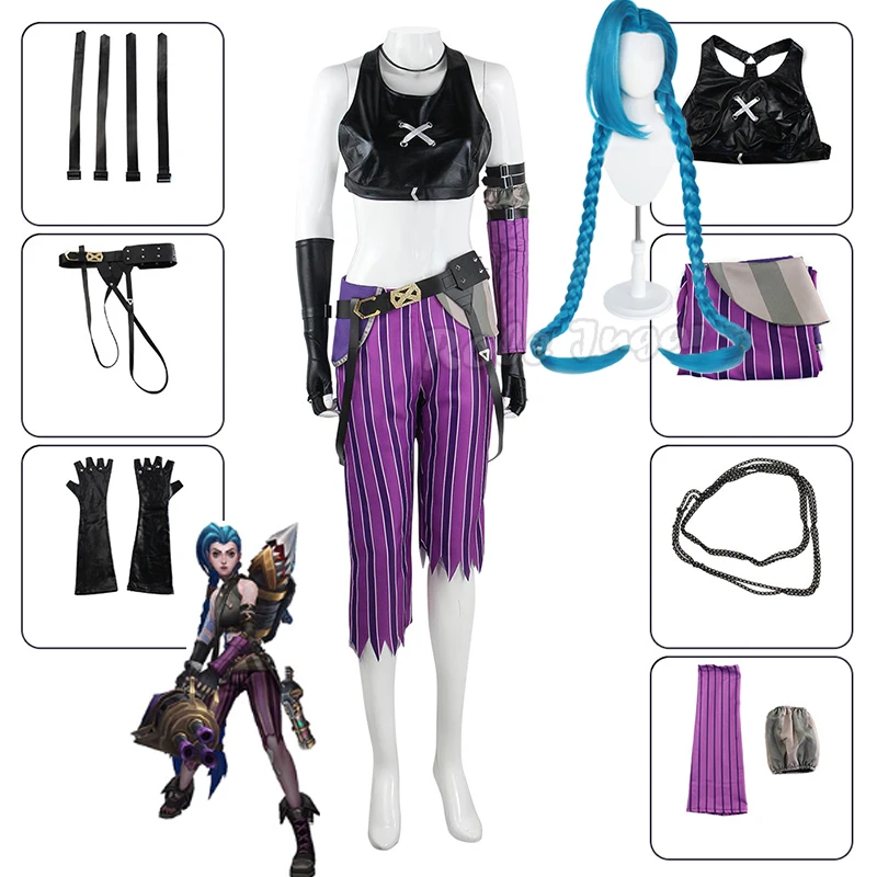 Anime Game Jinx Cosplay Kostuum Lol Jinx Arcane Cosplay Uniform Pruik ...