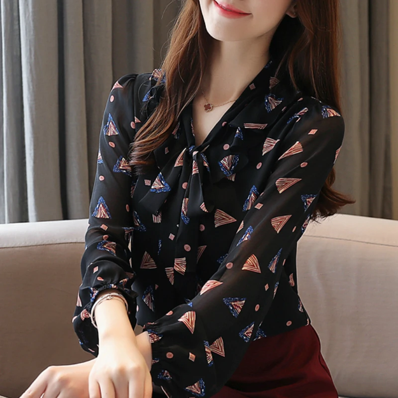 Fashion Blouses Woman 2021 Print Chiffon Blouse Long Sleeve Women ...