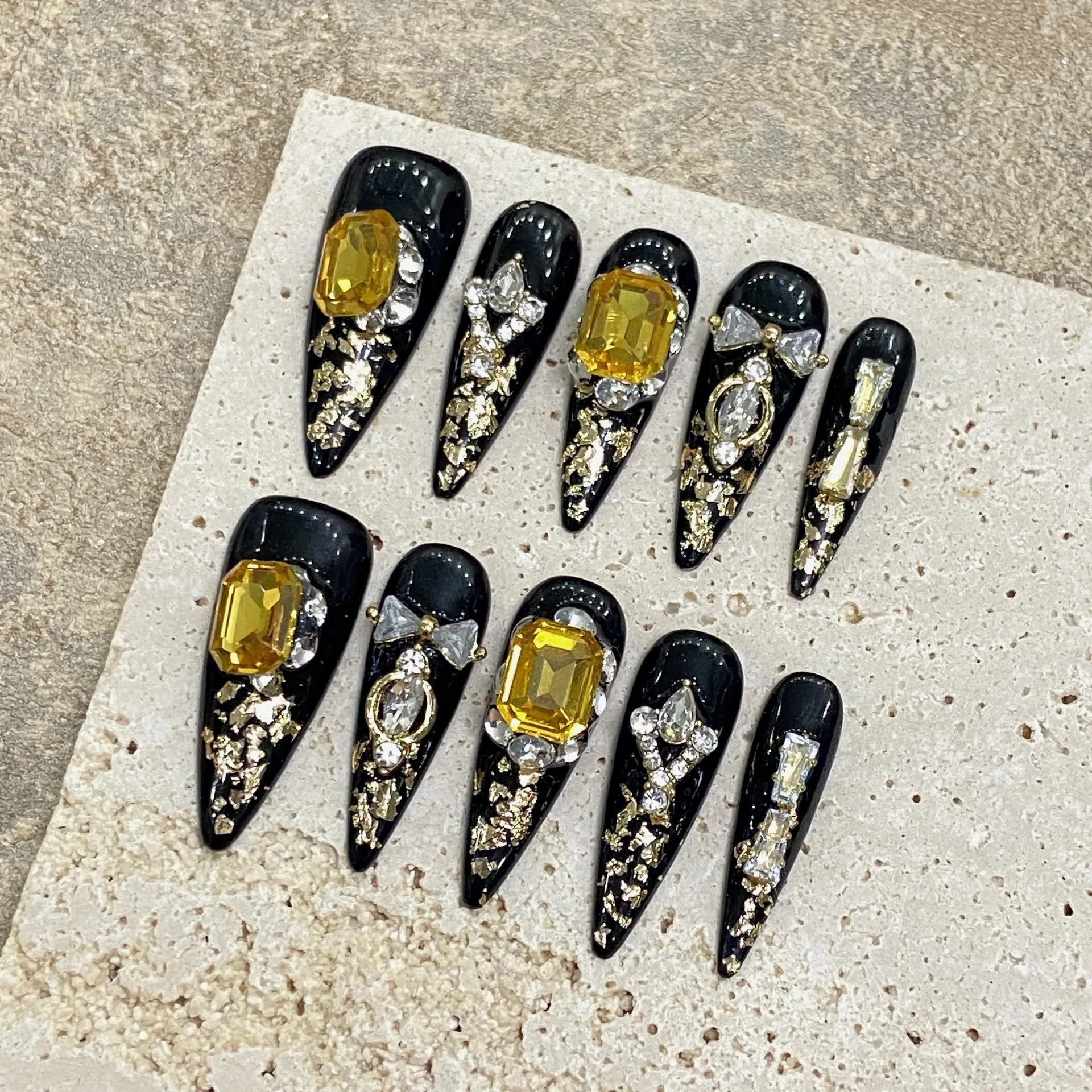 10Pc-Almond-Pointed-Extravagant-Zircon-Handmade-Press-On-Nails-Advanced ...