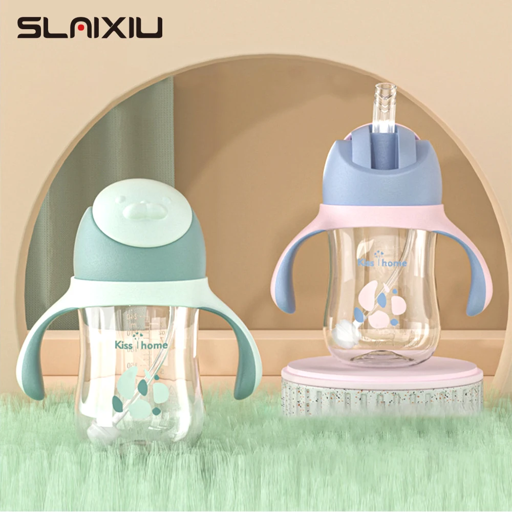 240ML-Baby-Bottles-Feeding-Bottle-Baby-Wide-caliber-Milk-Bottle-with-Straw-Handle-Newborn-Baby ...