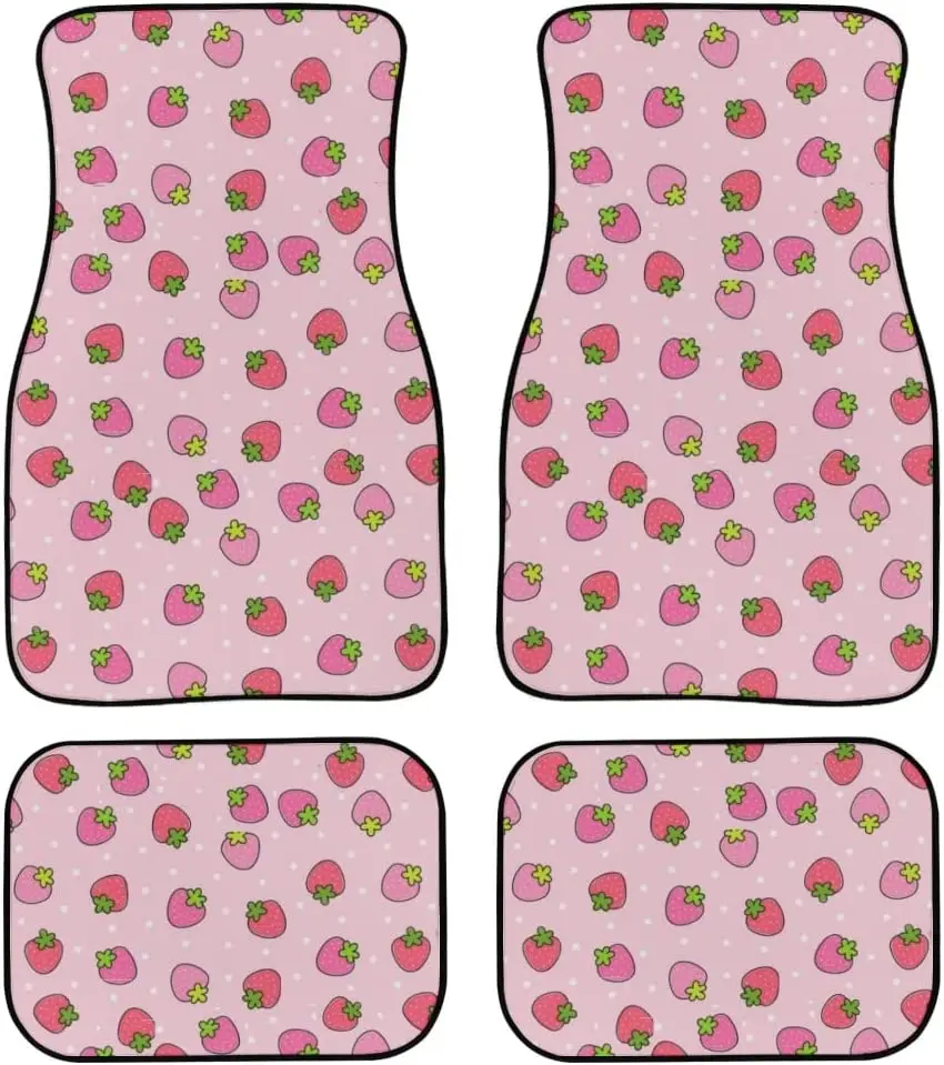 Pink-Strawberry-Car-Floor-Mats-4-Pieces-Set-Rubber-Non-Slip-Backing-for ...