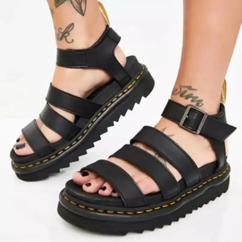 2024-New-Platform-Sandal-Peep-Toe-Metal-Buckle-Car-Stitch-Roman-Sandal ...